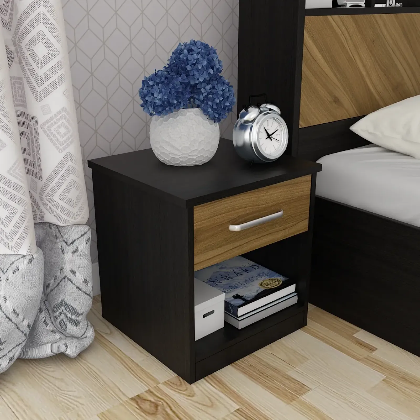 Cosmos Bedside Table Natural Wenge Woodpore